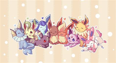 Download Free Cute Eevee And Eveelutions Cuddling Wallpaper