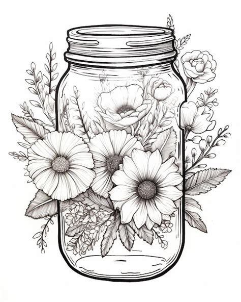 Flowers In Mason Jar Illustration Premium Ai Generated Image