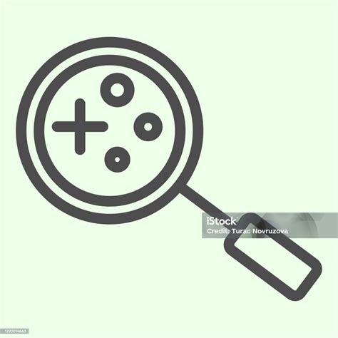 도구 선 아이콘 검색 박테리아와 돋보기 유리 렌즈는 흰색 배경에 윤곽 스타일 그림을 결과 모바일 개념 및 웹 디자인에 대한 과학 및 생물학 표지판 벡터 그래픽 개념에 대한