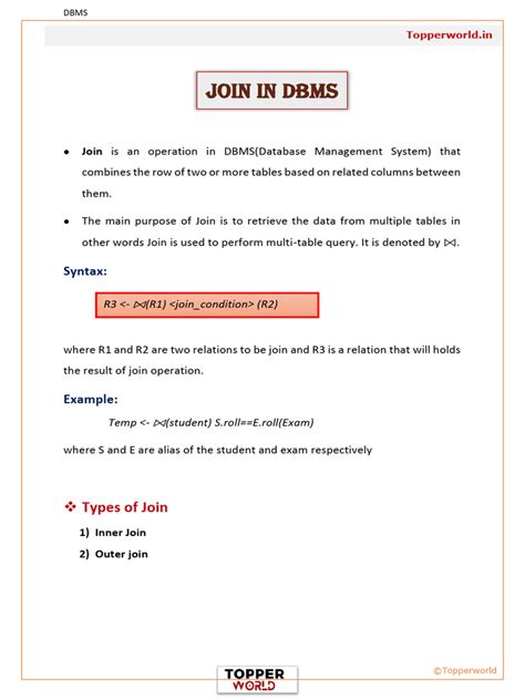 Join In Dbms Pdf Databases Data Model