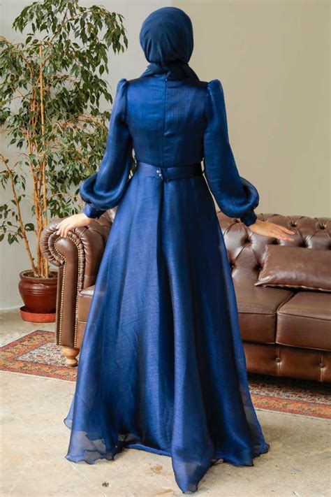 Navy Blue Hijab Evening Dress 36831L Neva Style