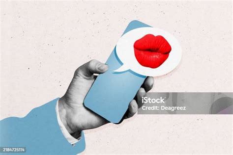 스케치 합성 3d 사진 콜라주 트렌드 익명의 작품 손 양복 소매 보류 스마트 폰 디스플레이 연설 구름 빨간 입술 키스 시시덕 거리는 Brand Name Smart Phone