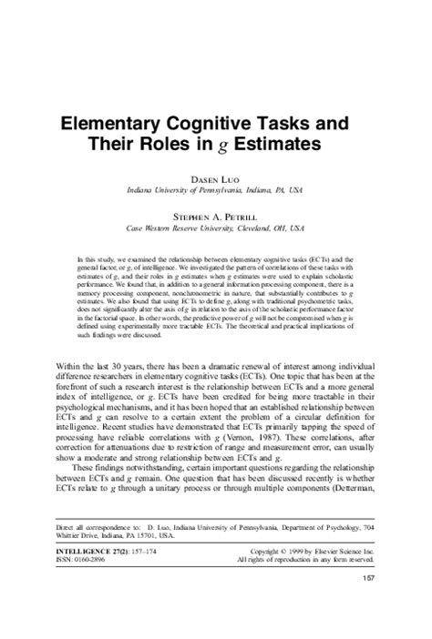 Pdf Elementary Cognitive Tasks And Their Roles In G Estimates