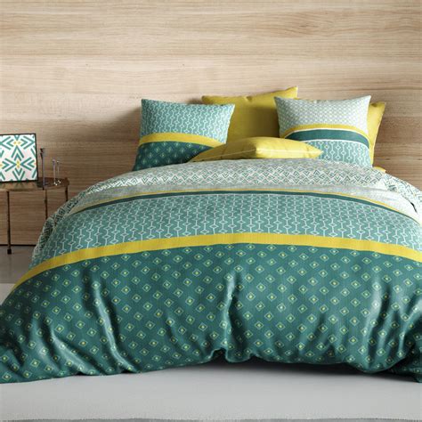 Housse de couette et deux taies coton 200 cm Malphite Vert émeraude
