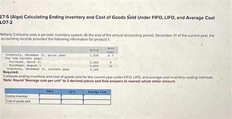 Solved 7 5 Algo Calculating Ending Inventory And Cost Of