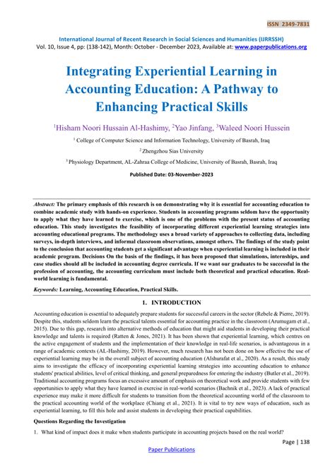Pdf Integrating Experiential Learning In Accounting Education A Pathway To Enhancing