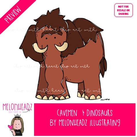 Cavemen And Dinosaur Clip Art Prehistoric Mastodon Colored Version