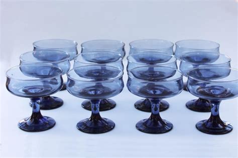 Vintage Libbey Stemware Dusky Blue Glass Set Of 12 Champagne Glasses