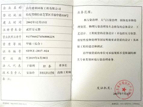 山东德利环保工程有限公司 资质荣誉