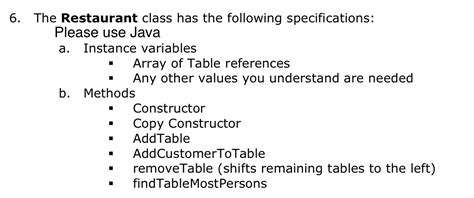 Solved 6 The Restaurant Class Has The Following