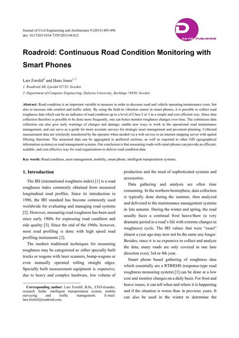 Pdf Roadroid Continuous Road Condition Monitoring With Smart Phones Dokumen Tips