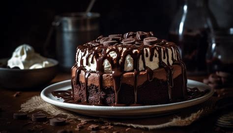Premium Ai Image Indulgent Homemade Chocolate Cake Slice On Rustic