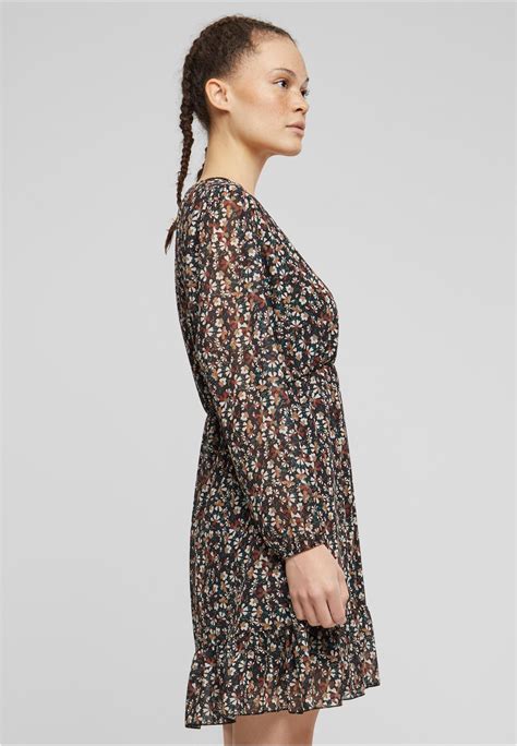 Cloud5ive Damen Chiffon Kleid Mit V Neck Und Wickeloptik Blumen Print