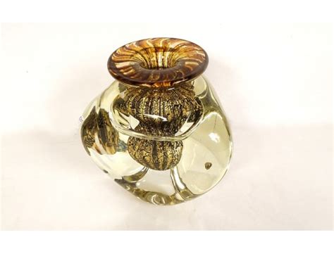 Triangular Vase Jean Claude Novaro Blown Glass Gold Leaf Th Century
