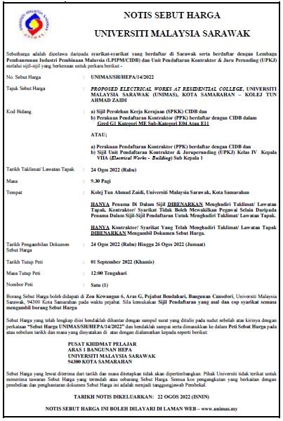 Unimas Sh Hepa 14 2022 Proposed Electrical Works At Residential