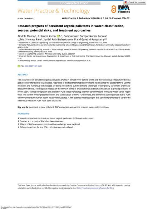 Pdf Research Progress Of Persistent Organic Pollutants In Water Classification Sources