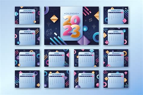 그라데이션 2023 탁상 달력 템플릿 무료 벡터