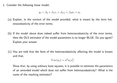 Solved Consider The Following Linear Model Yi Bo Chegg