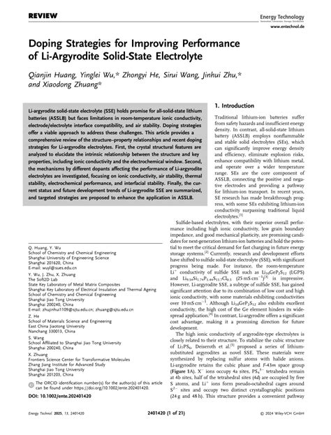 Doping Strategies For Improving Performance Of Li‐argyrodite Solid‐state Electrolyte Request Pdf