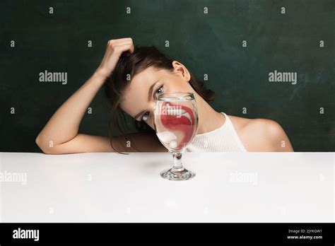 Modern Art Photography Funny Weird Girl S Face Through Glass Of Water