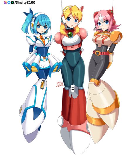 Safebooru 3girls Alia Mega Man Alia Rockman Android Arms Behind