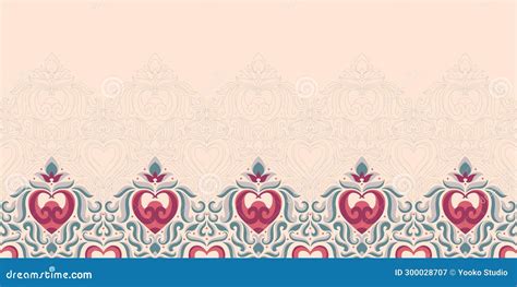 Horizontal Vector Seamless Pattern Red Love Heart Valentine