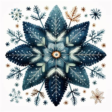 Premium Photo There Is A Blue And White Snowflake With Many Leaves Generative Ai