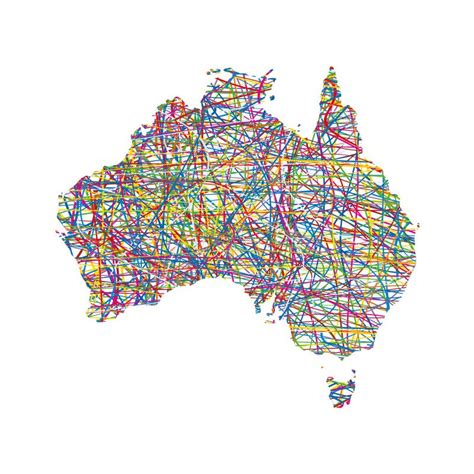 Vector Illustration Of Multicolored Abstract Striped Map Of Australia