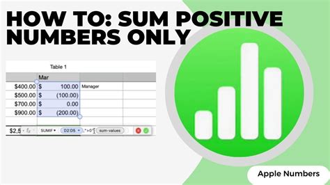 How To Sum Positive Numbers Only In Apple Numbers Youtube
