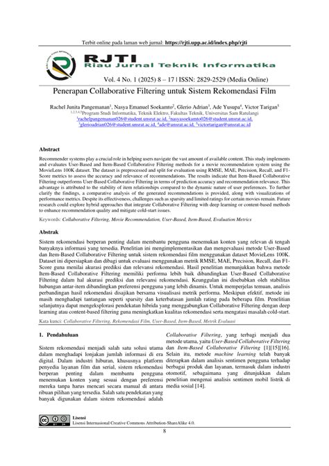 Pdf Penerapan Collaborative Filtering Untuk Sistem Rekomendasi Film