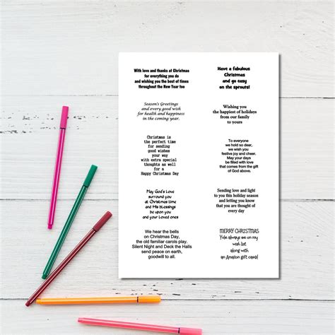 Christmas Card Inserts Digital Sheet Printable Christmas Card Verses