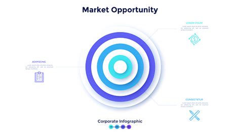 원형 타겟 다이어그램 마케팅 전략의 세 가지 시장 기회 목표 또는 목표의 개념 기업 인포그래픽 디자인 템플릿입니다 비즈니스 데이터 분석을 위한 간단한 플랫 벡터 그림 3가지