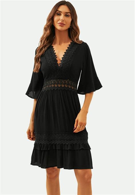 Fs Collection V Neck Detail Mini Hverdagskjole Blacksort Zalandodk