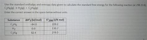 Solved Use The Standard Enthalpy And Entropy Data Given To Chegg Com