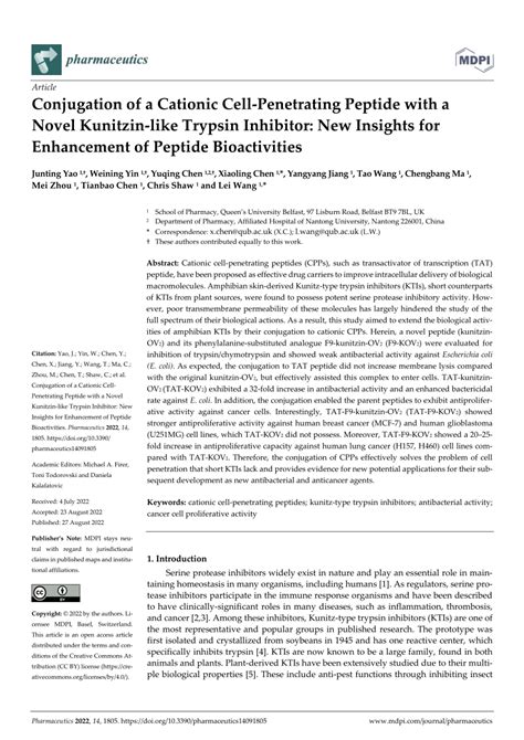 Pdf Conjugation Of A Cationic Cell Penetrating Peptide With A Novel