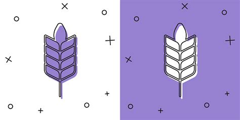 쌀 밀 옥수수 귀리 호밀 보리 아이콘이 흰색과 보라색 배경에 분리되어 있다 밀 빵 기호의 귀입니다 벡터 가을에 대한 스톡 벡터
