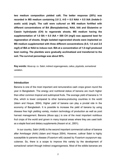 In Vitro Plant Regeneration From Male Flowers Of Banana Pdf