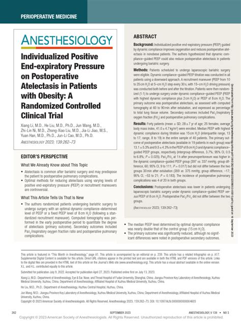 Individualized Positive End Expiratory Pressure On Postoperative