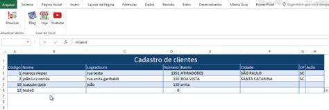 cadastro em excel com banco de dados access sql