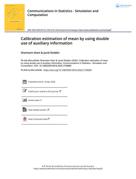 Pdf Calibration Estimation Of Mean By Using Double Use Of Auxiliary