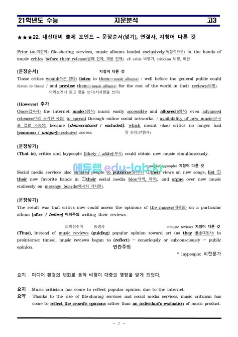 21학년도 수능 지문 분석과 복습 4단계 교사용과 학생용 1617241924 내신 기출문제 연구소 에듀랩