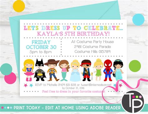 Costume Party Invitation Instant Download Dress Up Party Etsy