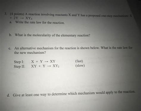 solved 3 4 points a reaction involving reactants x and y