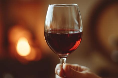 Premium Photo A Glass Of Red Wine In Front Of A Fireplace