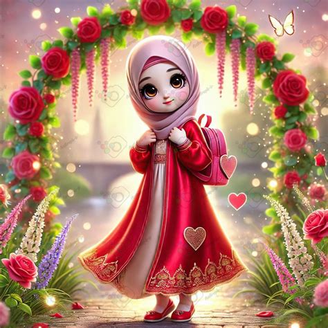 بک گراند کودکانه دختر ناز با حجاب با کوله پشتی زیر طاق گل رز کد 43191 ویژه عکس گراف عکس گراف