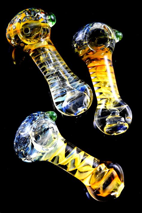 Small Spiral Gold Fumed Frit Glass Pipe P2830 Wholesale Smoking Pipes