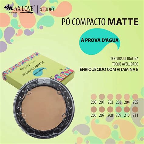Max Love Pó Compacto Matte à Prova D Água Cor 207 Tudo de Maquiagem