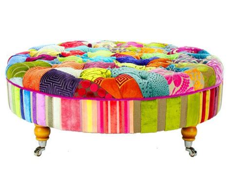 Bespoke Round Patchwork Footstool Coffee Table By Justinadesign