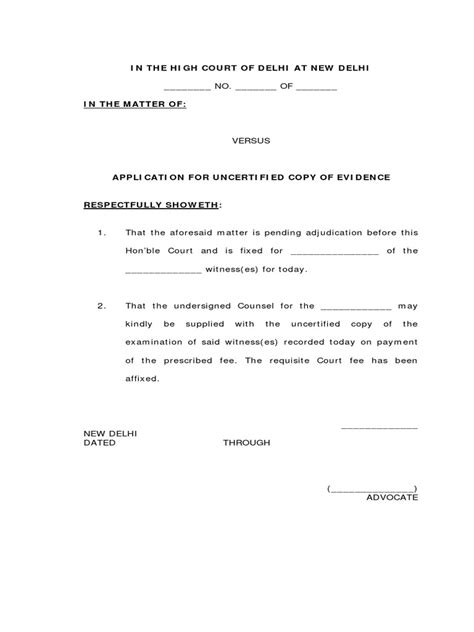 Hc Application For Uncertified Copy Evidence Pdf