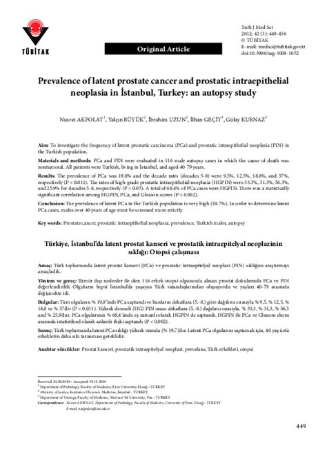 Pdf Prevalence Of Prostate Cancer And Prostatic Intraepithelial